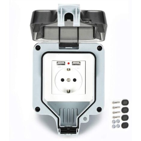 Outdoor wall socket with USB socket for outdoor use, IP66 waterproof ...
