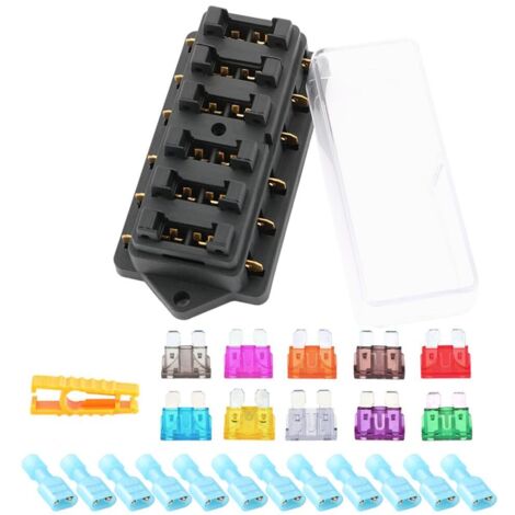 Premium 6 Way Standard Fuse Holder, Universal Blade Fuse Box with 10 ...