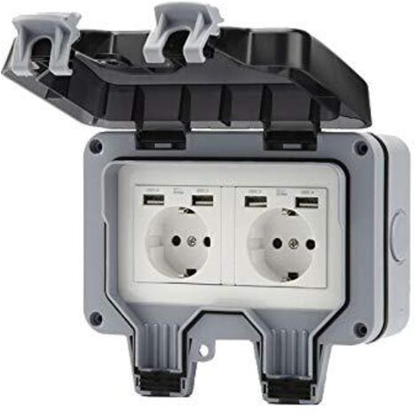 Double outdoor wall socket with USB, waterproof, heavy-duty electrical ...
