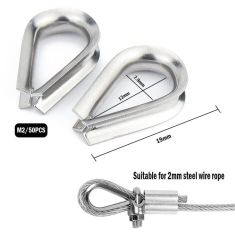 50 Pieces M2 Stainless Steel 304 Wire Rope Lugs, Heart-Shaped Lugs for ...