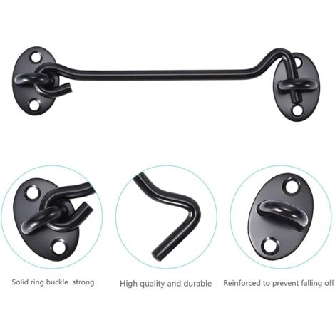 2-Piece Cabin Hook Door Closure Hook, Black Stainless Steel Door Hook ...
