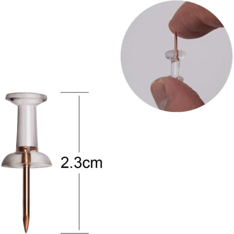 100 units Clear plastic head push pins, rose gold push pins, wall push ...