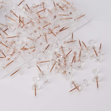 100 units Clear plastic head push pins, rose gold push pins, wall push ...