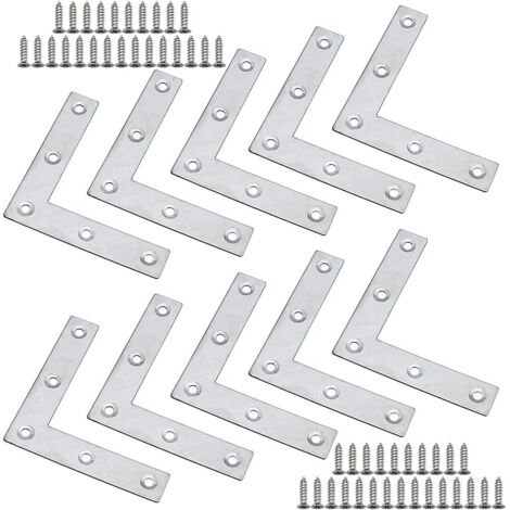 Set of 10 Flat Angle Brackets 80 x 80 x 1.5mm Stainless Steel, Thicker ...