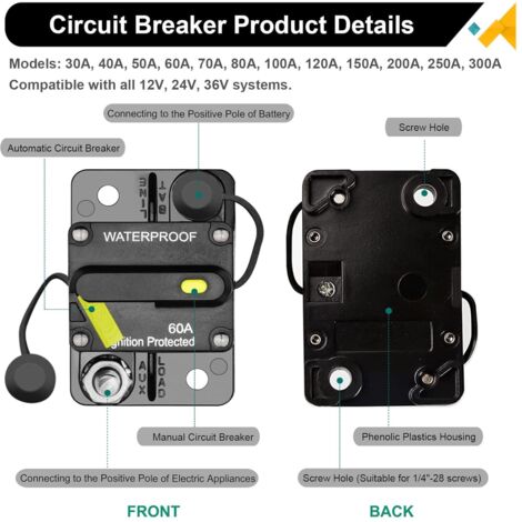 12V-48V DC Car Circuit Breaker with Manual Reset, Switchable Battery ...