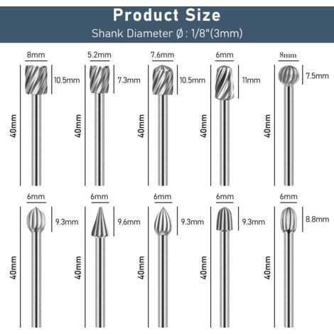 Set of 20 rotary cutters, high-speed steel carving tool with 3mm ...