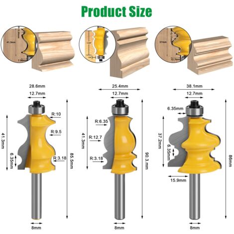 Set of 3 8mm Router Bits, Router Bits, Woodworking Tools, Engraving ...