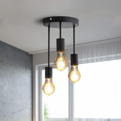 Retro ceiling light, 3 E27 bulb sockets, Industrial Metal Retro Pendant ...