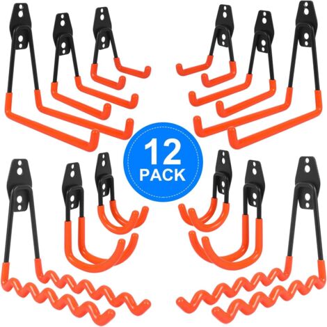 12-Piece Garage Storage Hook Set, Garage Hooks with Anti-Slip Coating ...