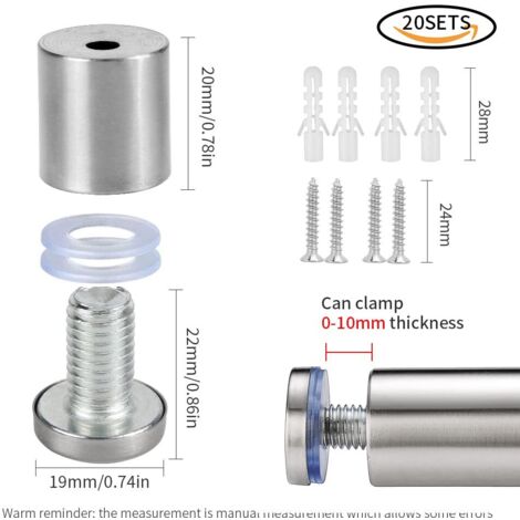 20 Pcs Glass Spacers, 19 x 25mm Spacer Screws, Stainless Steel Wall ...