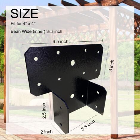 4Set(8pcs) Black T-Shaped Post to Beam Connector Roof Tie Bracket ...