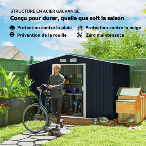 Cabanon de jardin 5,4m² abri outils métal gris avec kit de fondation ...