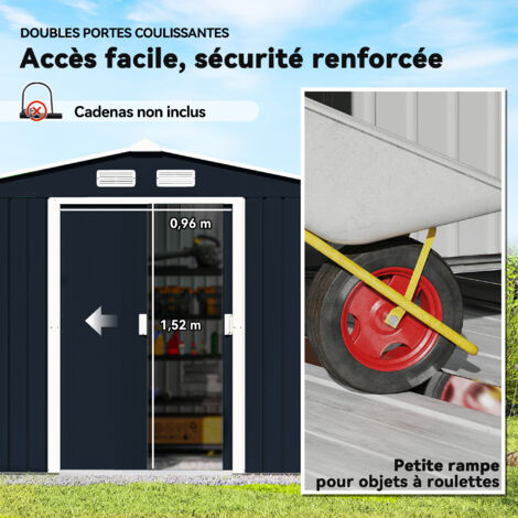 Cabanon de jardin 5,4m² abri outils métal gris avec kit de fondation ...