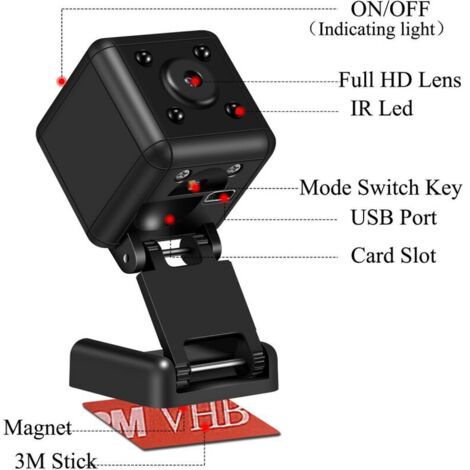 Mini Camera Espion Enregistreur,Full HD 1080P Magnetic Spy Cam sans Fil ...