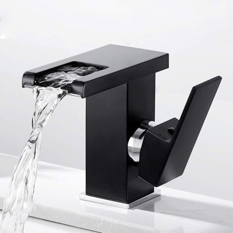Robinet cascade LED noir mat pour salle de bain avec jet lumineux ...