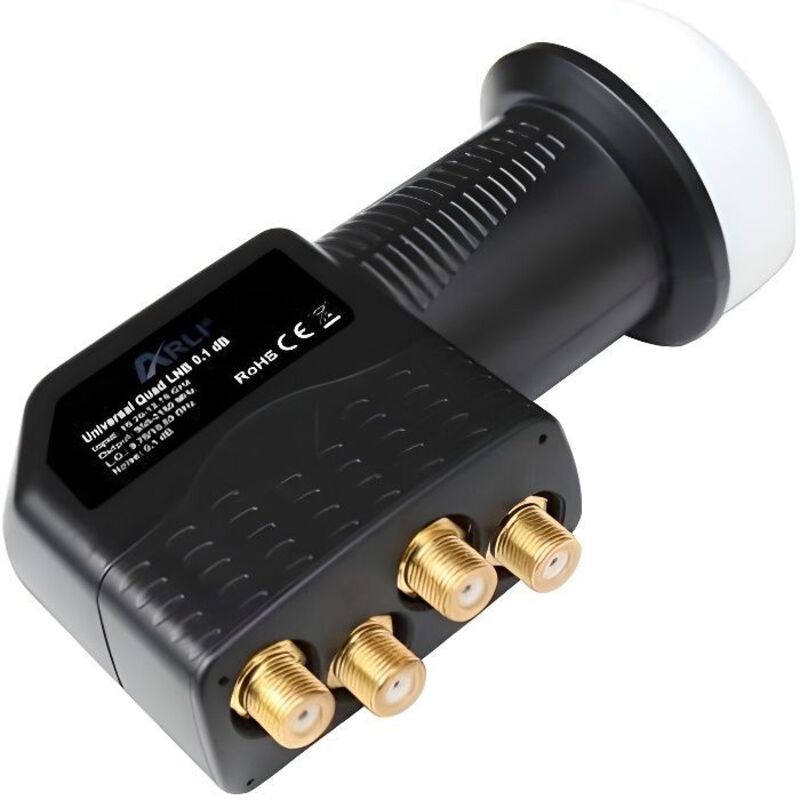 LNB Quad Tête Universelle 0,1 dB Gain 65 dB Full HD 3D Ultra HD 4K Gold