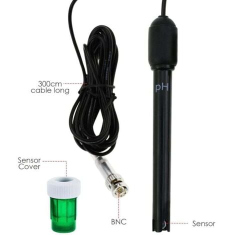 pH-Elektrode mit langem Körper und BNC-Stecker, 300 cm Messkabel, pH-Bereich 0–14 für pH-Meter ...