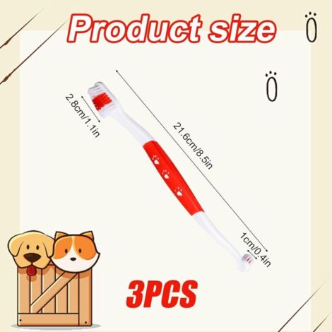 Set mit 3 doppelseitigen Haustierzahnbürsten, Zahnbürste mit weichen ...