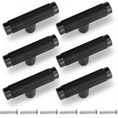 pack de 6 poignées d'armoire moletées noires 50mm, poignées d'armoire ...