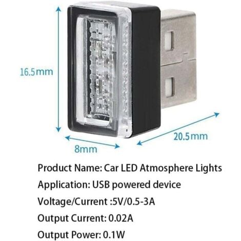 Juego de 2 mini luces LED azules de ambiente para coche, 5 V, enchufables, para coches ...