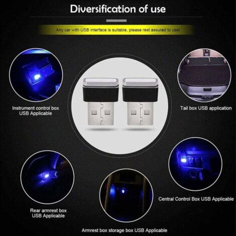 Juego de 2 mini luces LED azules de ambiente para coche, 5 V ...