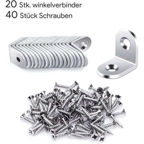 20 soportes de ángulo recto de 20 x 20 mm, de acero inoxidable, de 90 ...