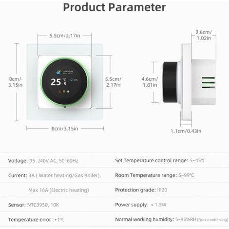 Thermostat de chaudière mural intelligent avec bouton WiFi 3A ...