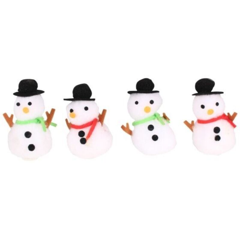 Bonhommes de neige en pompon et feutrine 7x3cm 4 pièces