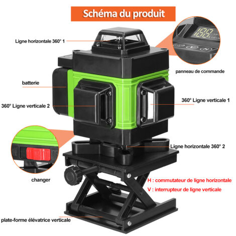 Machine auto-nivelante laser 4D 16 lignes avec barre extension verte ...