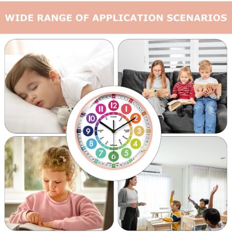 Horloge murale éducative à motif dessin animé pour le salon, les enfants de maternelle, outil ...