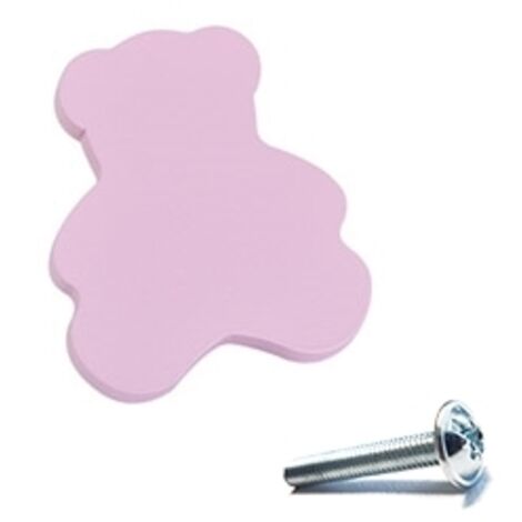 6 Un. TIRADOR Pomo Mueble BEBÉ OSO madera lacada rosa 63X54mm