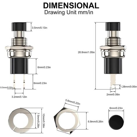 30 Stück 7 mm SPST Mini-Drucktastenschalter, Mini-Rund-Ein-Aus ...