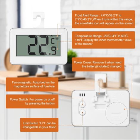 2 Mini Thermometer Digital für Kühlschrank und Gefrierschrank mit Frost ...