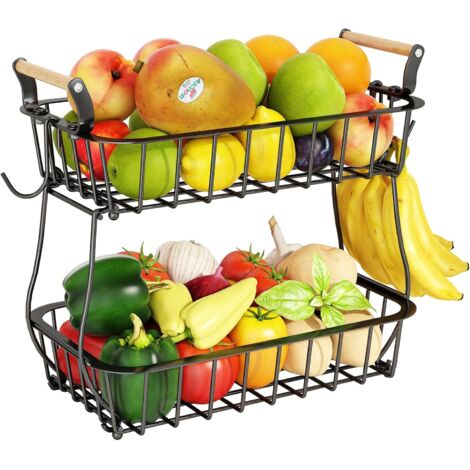 Obstkorb mit 2 Ebenen und 2 Bananenaufhängern, Obst- und Gemüsekorb für ...