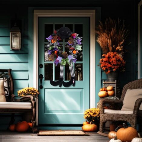 Corona de Halloween, decoración de bruja con lazos de sombrero ...