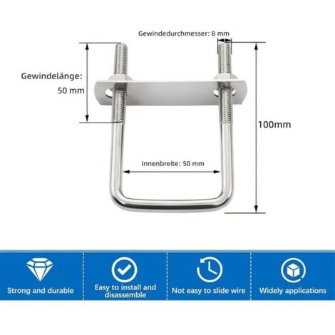 Stück U-Bolzen aus Edelstahl, M8-U-Bolzen, quadratischer U-Bolzen mit ...