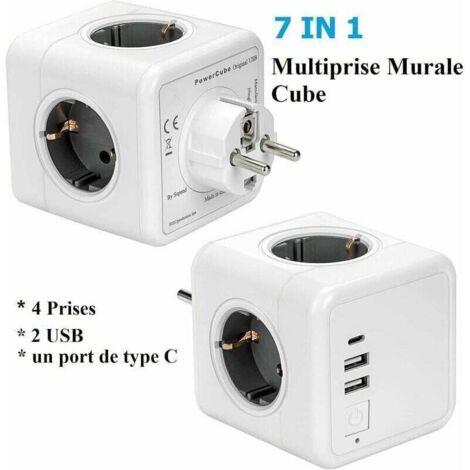 Multipresa da parete Cube con 4 prese e 3 multiprese USB, multipresa ...