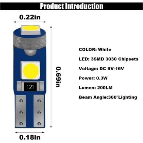 Lampadine LED T5, sostituzione 12V, compatibili con gli indicatori del cruscotto dell'auto (bianco)