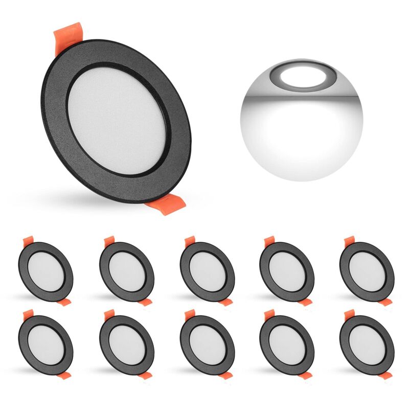 10 focos LED empotrables negros regulables de 3 W, redondos, para techo ...