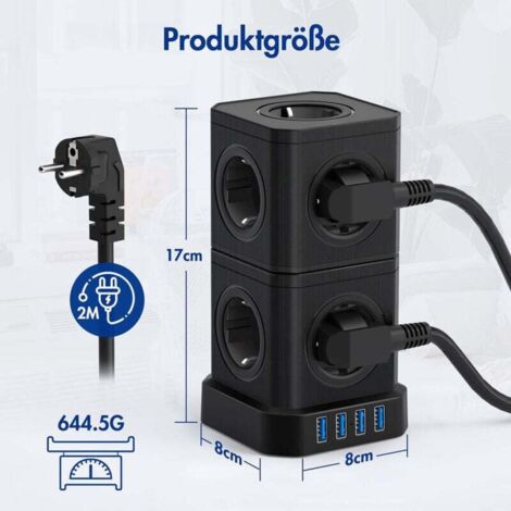 Multiprise Cube 12 en 1 avec Ports USB Interrupteur Amovible Protection ...
