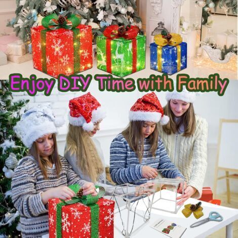 3pcs Christmas Lights Gift Box, Light Up Christmas Tree Ornaments with ...