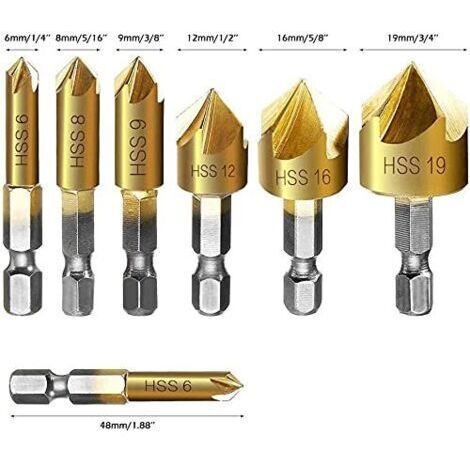 Fraise à chanfreiner metal 12 Pcs queue hexagonale poinçon de centrage ...