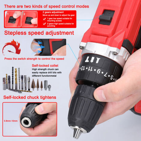 Perceuse électrique 21V sans fil RHG à 2 vitesses pour perçage précis ...
