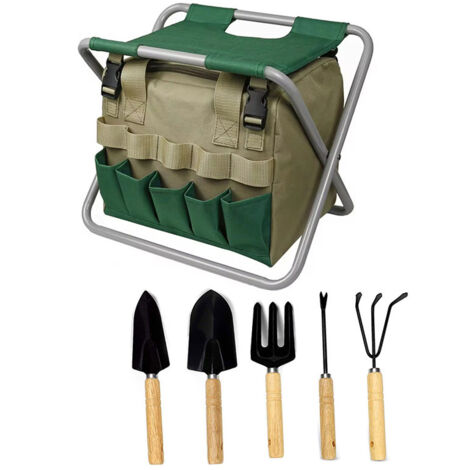 Tabouret de jardin pour plantation et desherbage kit 5 outils bois ...
