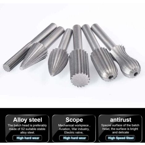 Ensemble de 6 fraises rotatives à double cannelure de 6 mm en carbure ...