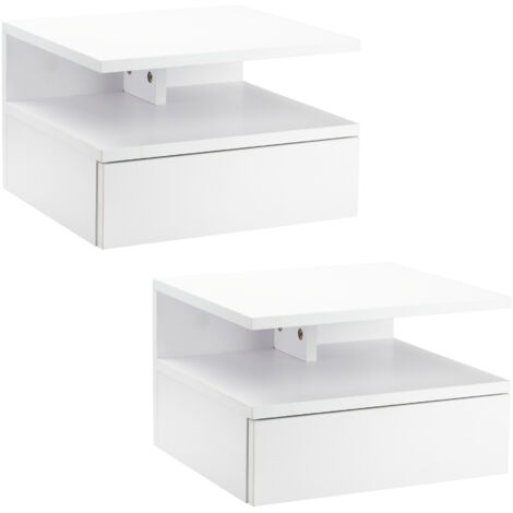 Lot de 2 tables de chevet murales gain de place design blanc épuré chic ...