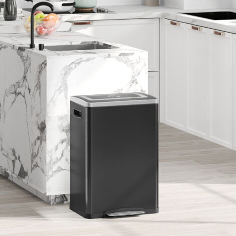 Poubelle de cuisine 2 compartiments double bac 2x20L noir avec pedale ...