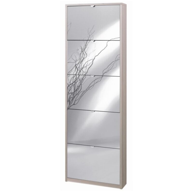 Schmaler Schuhschrank mit fünf Spiegeltüren Ulme hell 63x18x H190 cm