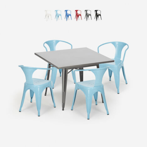 set tisch aus stahl 80x80cm 4 stühle im-industriestil century - Hellblau