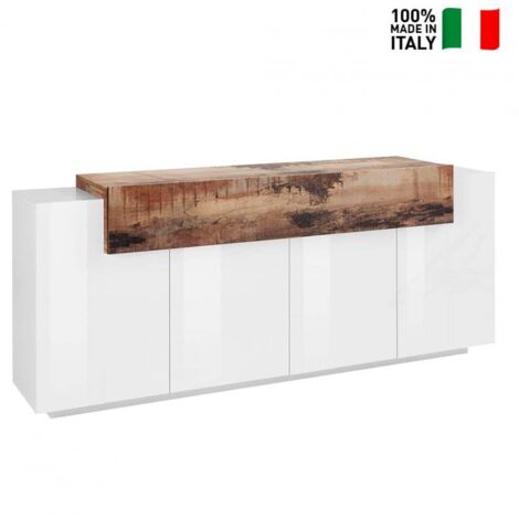 Design-Sideboard weiß Holz 200 cm, 4 Türen, Corona Side